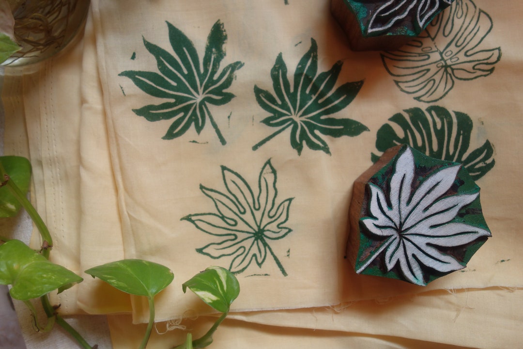 Aralia Leaf Block Printing Stamp, Wooden Block Stamps for Textile Print ...
