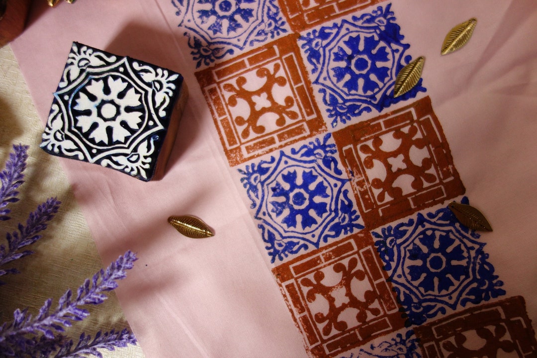 Tile Pattern Block Printing Stamp Made of Wood in Square Shape ...