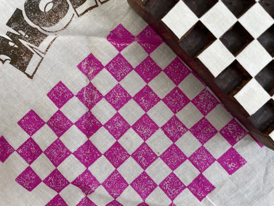 Checkboard Design Wooden Block Stamp, Black & White Square Pattern ...