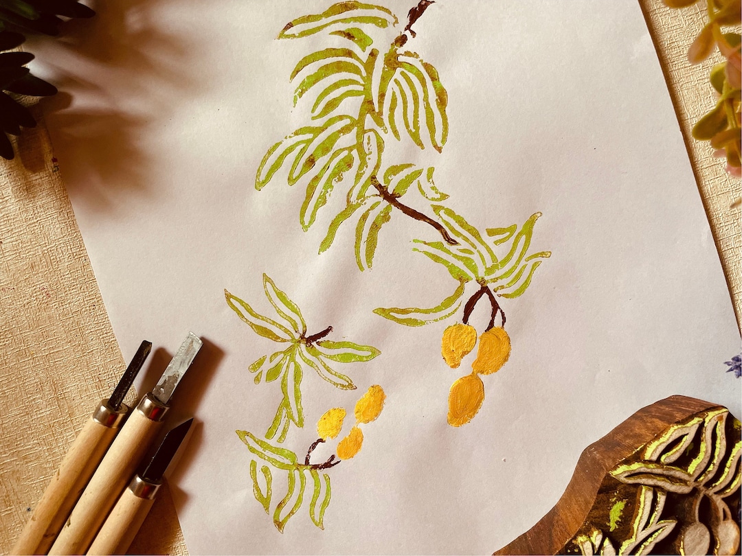 Indian Wooden Mango Stamp Summer Mango Tree Pattern Large Size Textiles ...