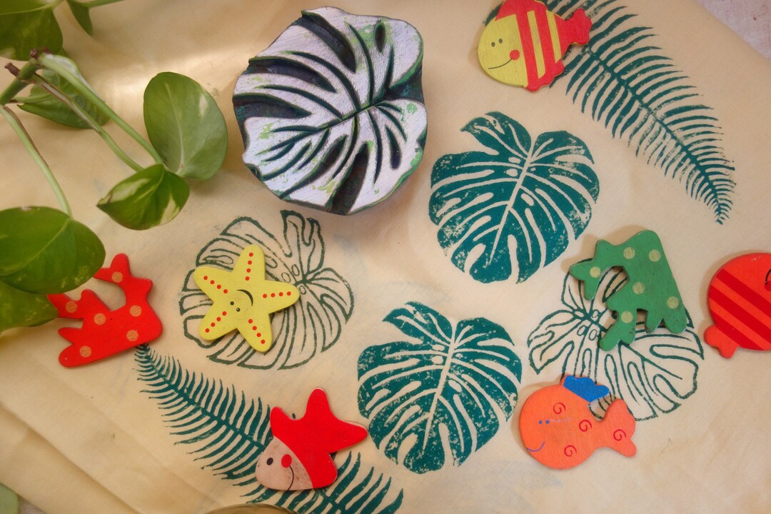 Monstera Leaf Block Printing Stamp, Wooden Block Stamp for Textile ...