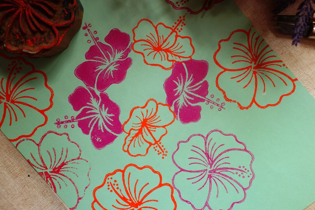 Floral Block Printing Stamp Hibiscus Flower Pattern Stamp for Soap ...
