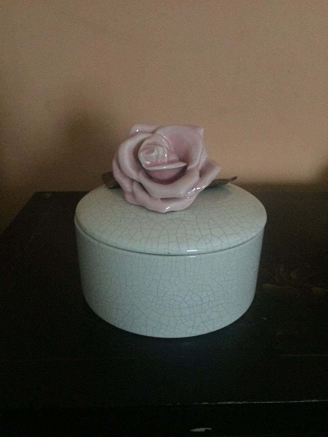 Vintage Round Ceramic Box With Rose Design Lid/ Crackled - Etsy