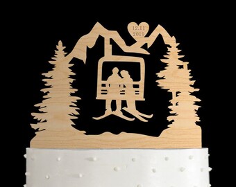 Ski Wedding Cake Topper, Winter Wedding Topper, Skiing Ski Lift Cake ...