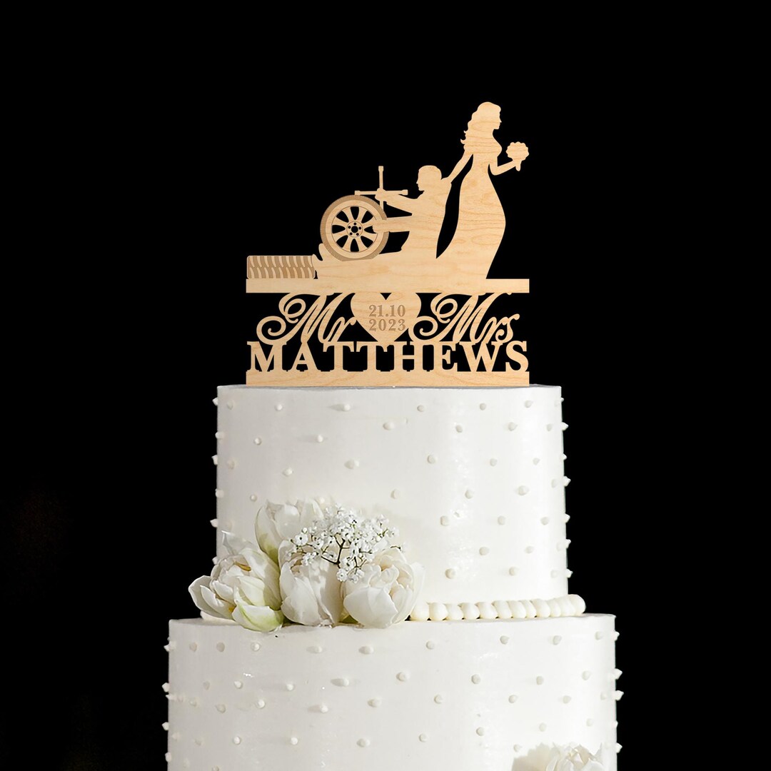 Wedding Cake Topper, Auto Mechanic Cake Topper, Bride Pulling Groom ...