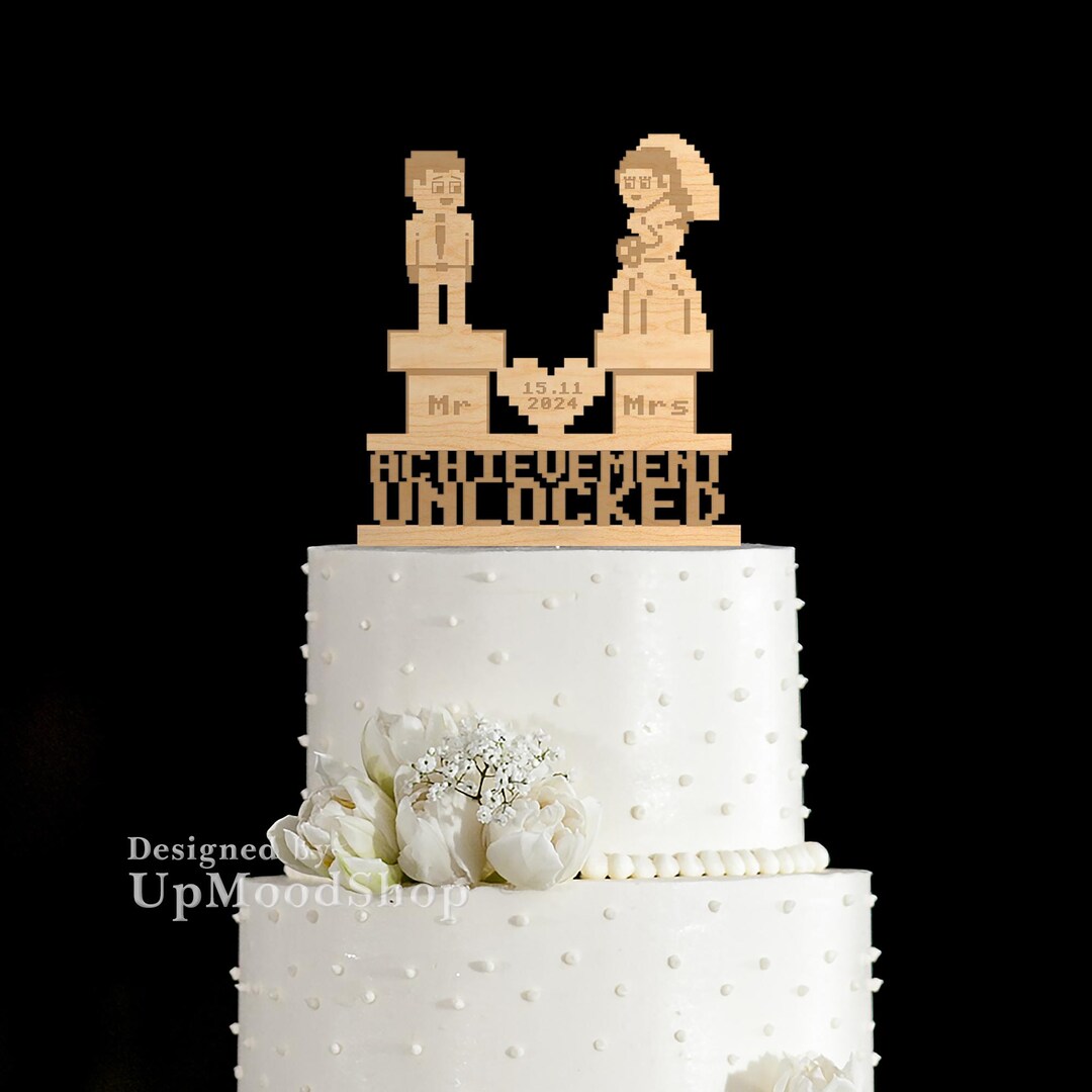 Wedding Cake Topper, 8 Bit Cake Topper, Achievement Unlocked Cake ...