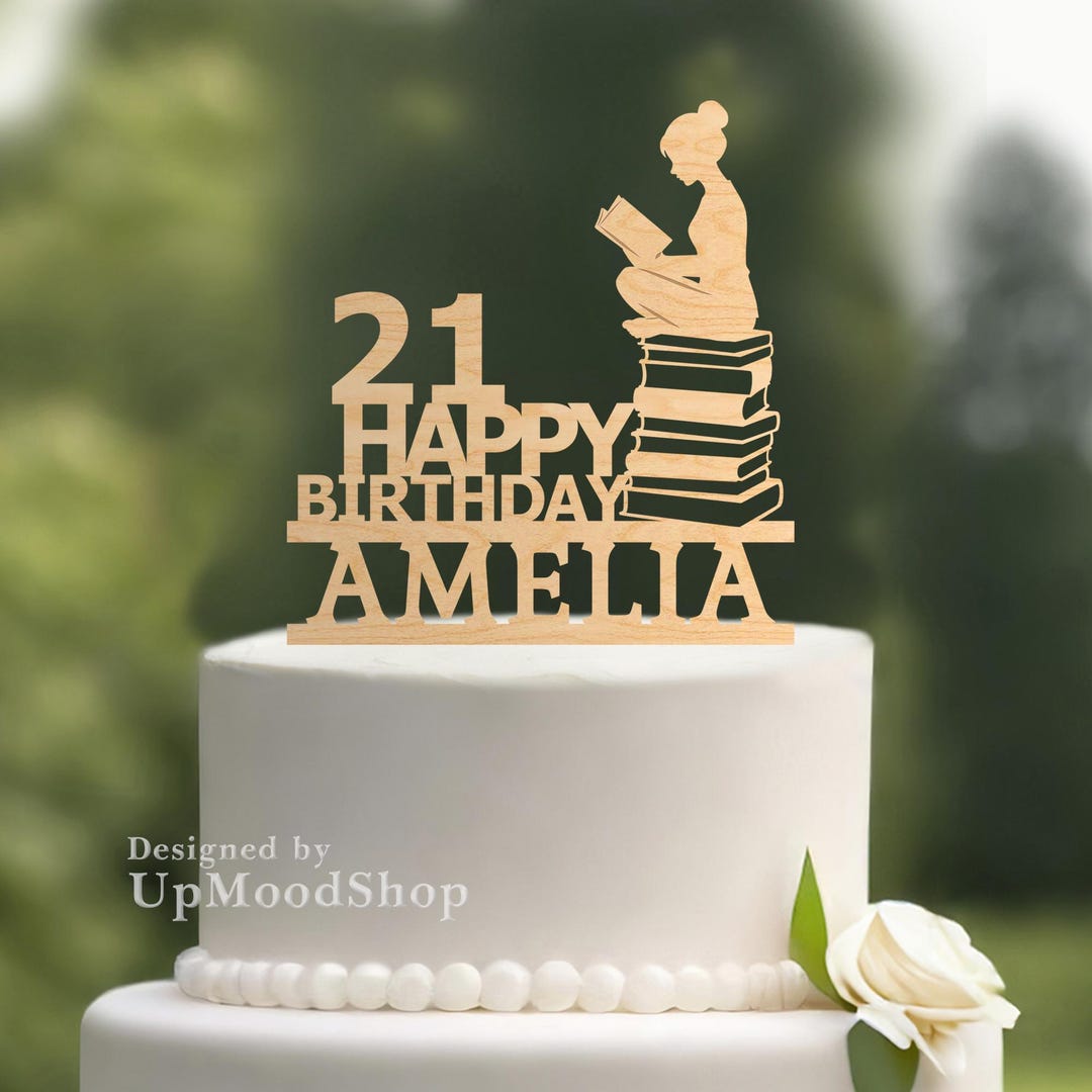 Birthday Cake Topper, Girl Reading Book Cake Topper, Custom Cake Topper ...