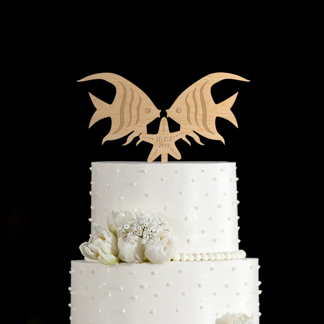 Fish Wedding Cake Topper,kissing Fish Cake Topper,starfish Cake Topper ...