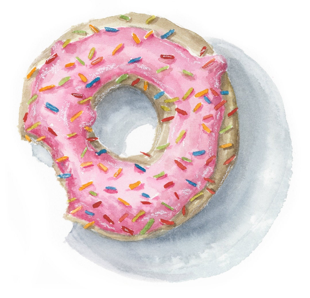 Watercolor Pink Donut Print - Etsy
