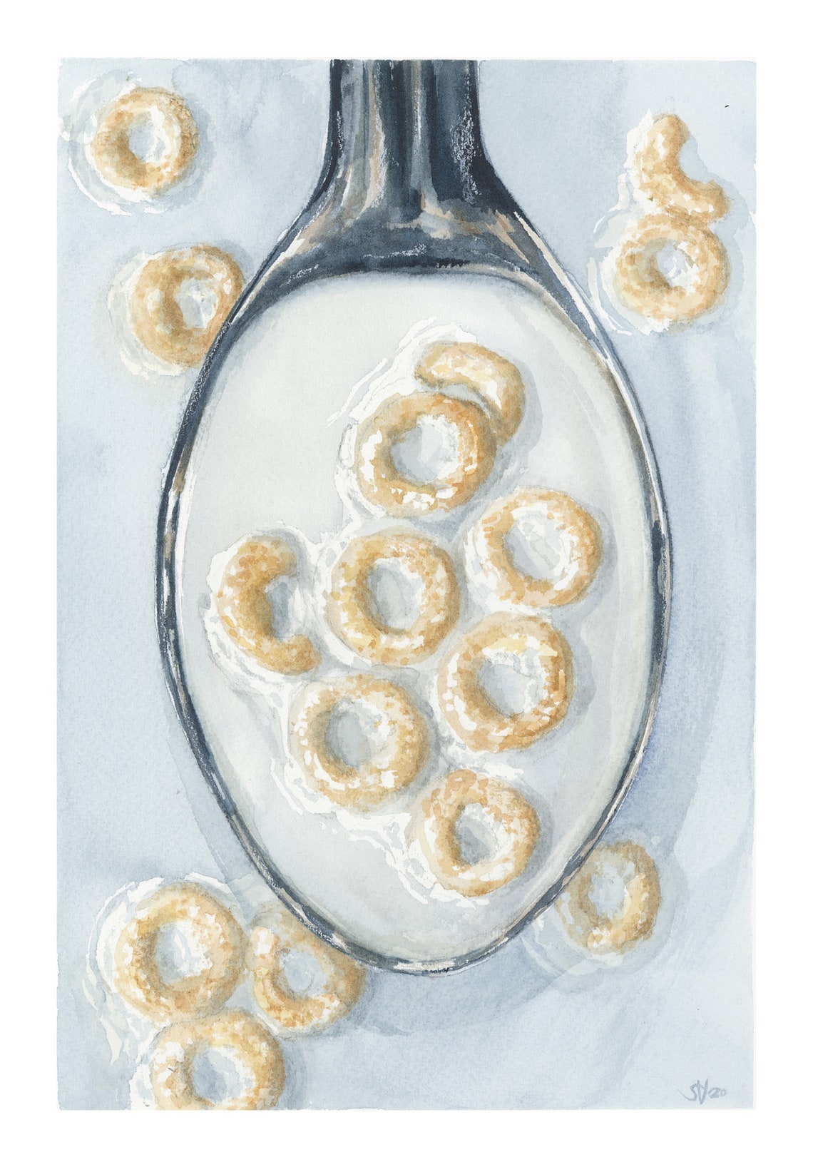 Watercolor Cheerios and Milk Print | Etsy