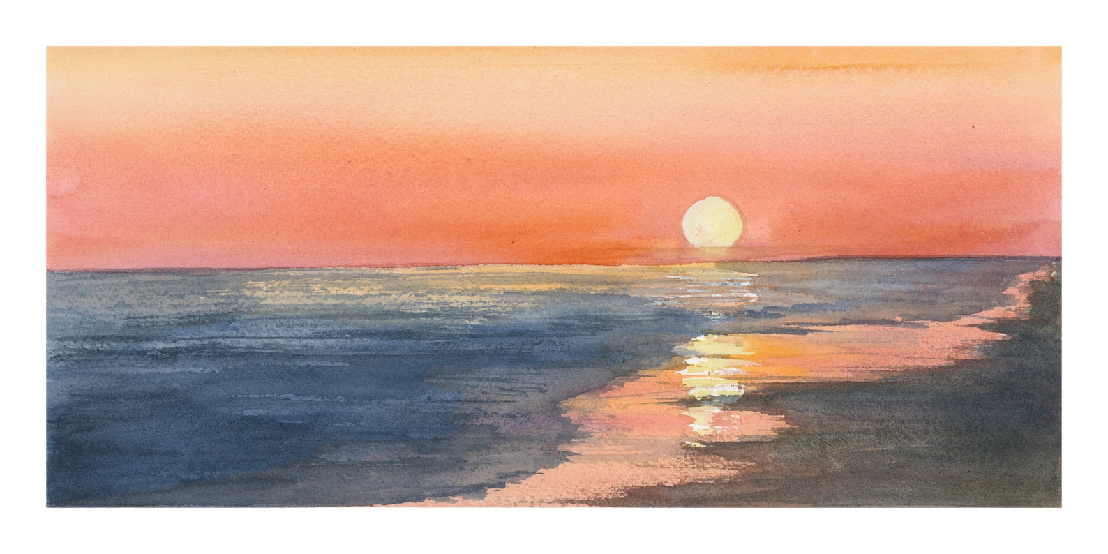Watercolor Sunset Beach Print - Etsy