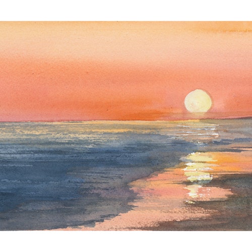 Watercolor Sunset Beach Print - Etsy