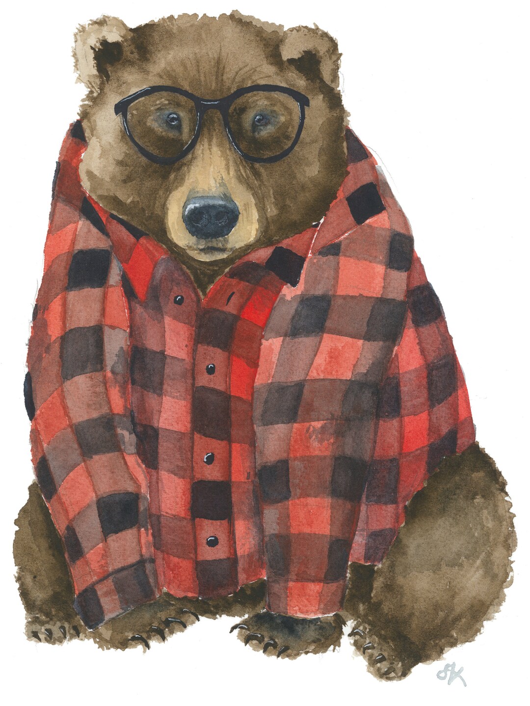 Watercolor Flanimal Bear Print - Etsy