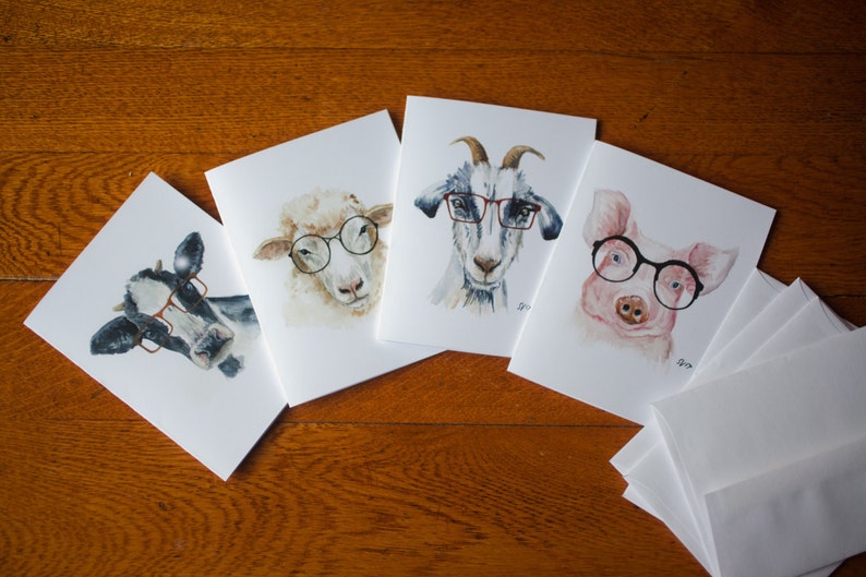 Watercolor Cards Hipster Farm Animals - Etsy