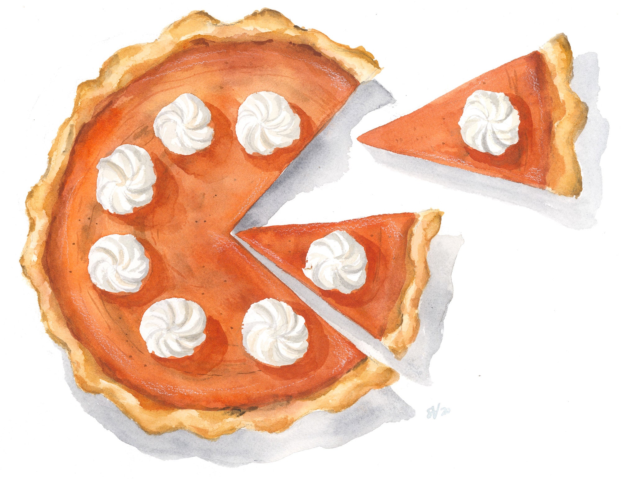 Watercolor Pumpkin Pie Print - Etsy