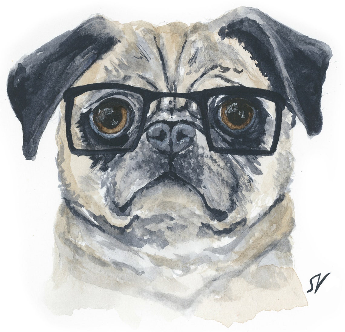 Watercolor Pug Print - Etsy