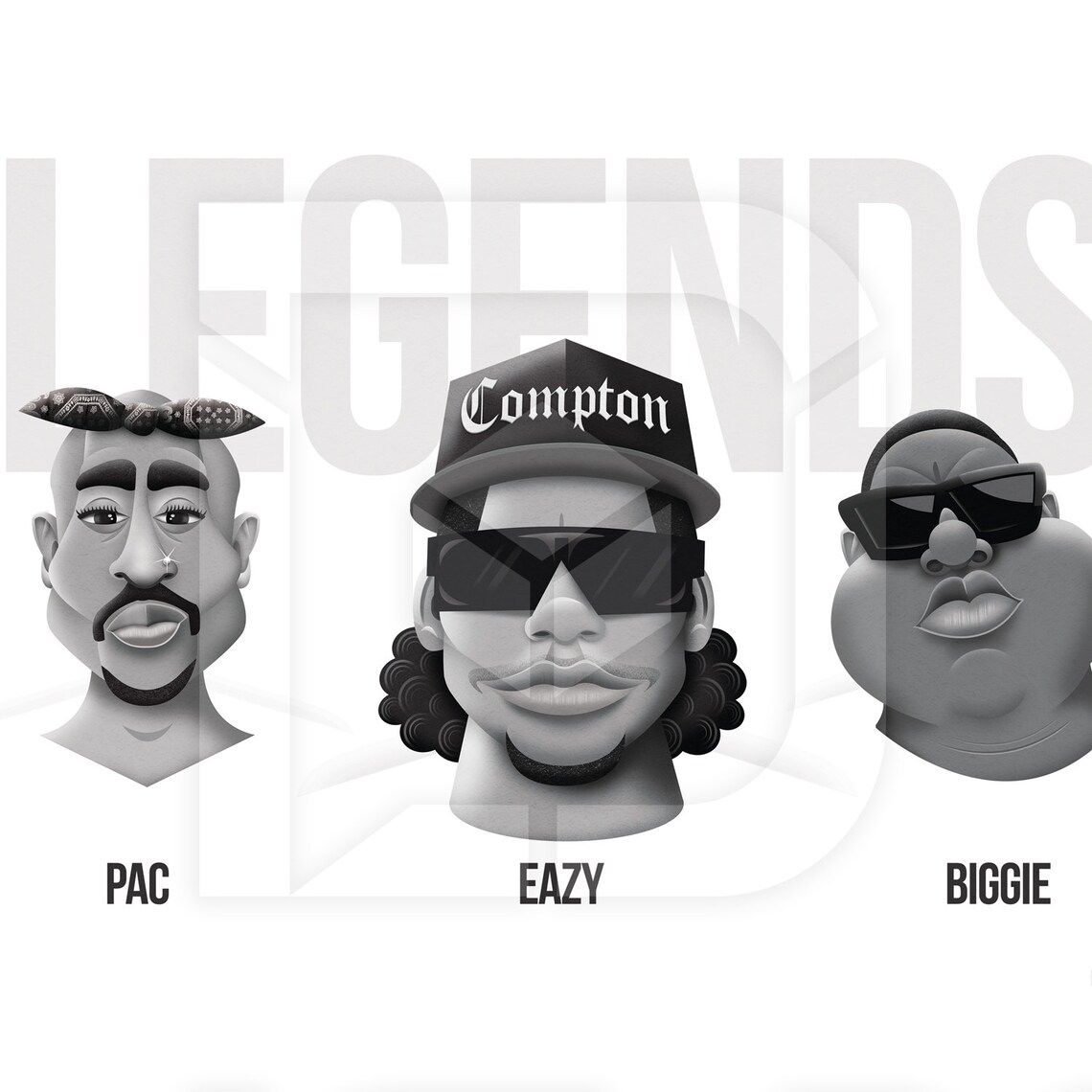 Legends of Rap Poster: Eazy-e, 2pac, Notorious Big, Compton, Brooklyn ...