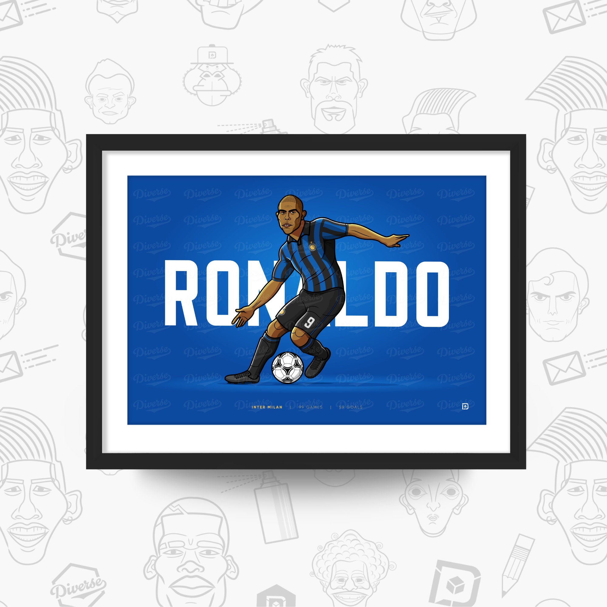Ronaldo R9 A4/A3 Poster of Inter Milan, Real Madrid, PSV Eindhoven and ...