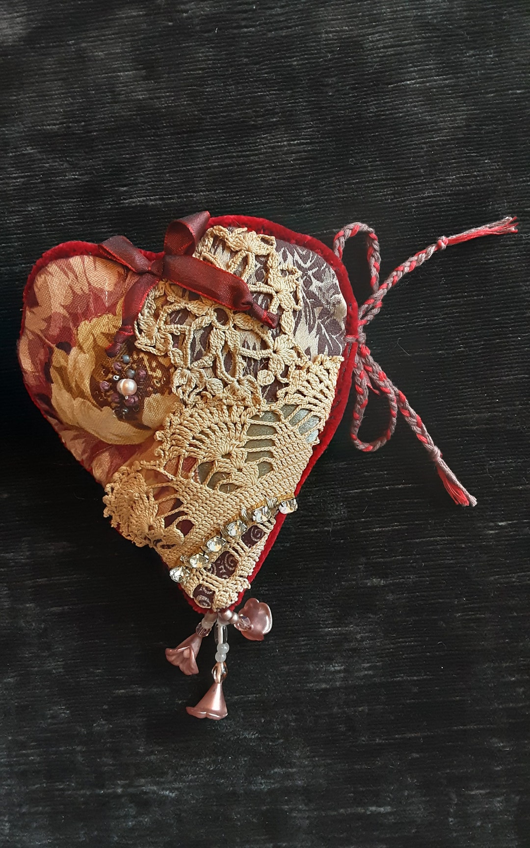 Crazy Quilt Heart Needle Book or Engagement Proposal Ring Holder,shabby ...