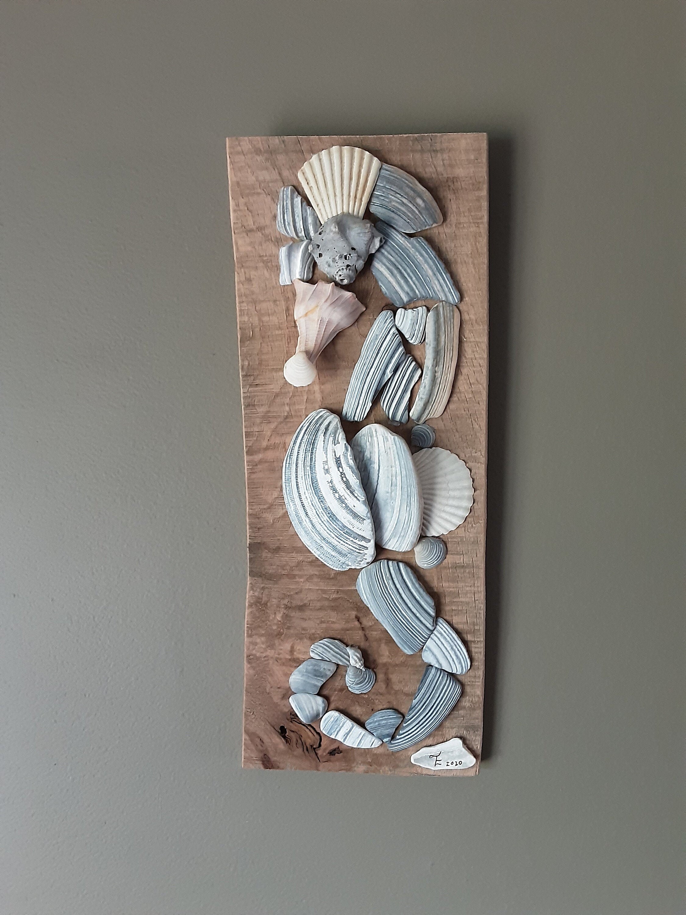 Seahorse Shell Wall Decor Wood/ Shell Art/ Beach House - Etsy