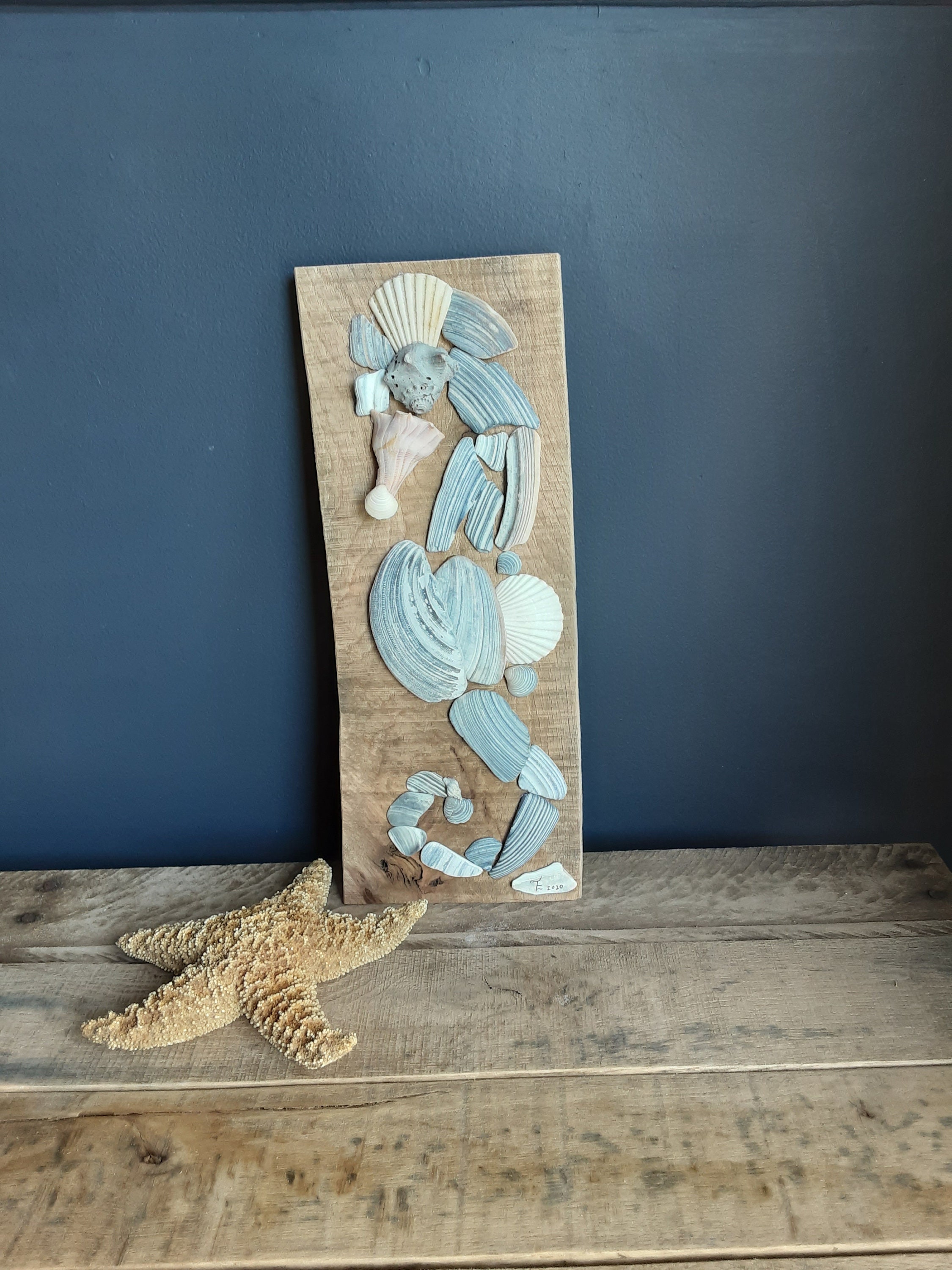 Seahorse Shell Wall Decor Wood/ Shell Art/ Beach House - Etsy