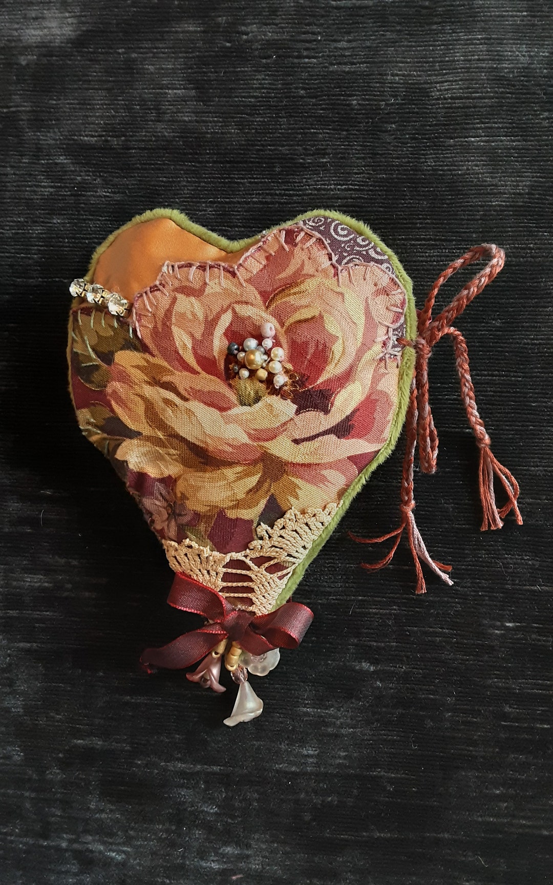 Crazy Quilt Heart Needle Book or Engagement Proposal Ring Holder,shabby ...