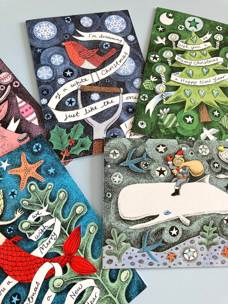 5, 10 or 20 Pack of Christmas Cards - 1 Each of 5 Designs. Reindeer ...