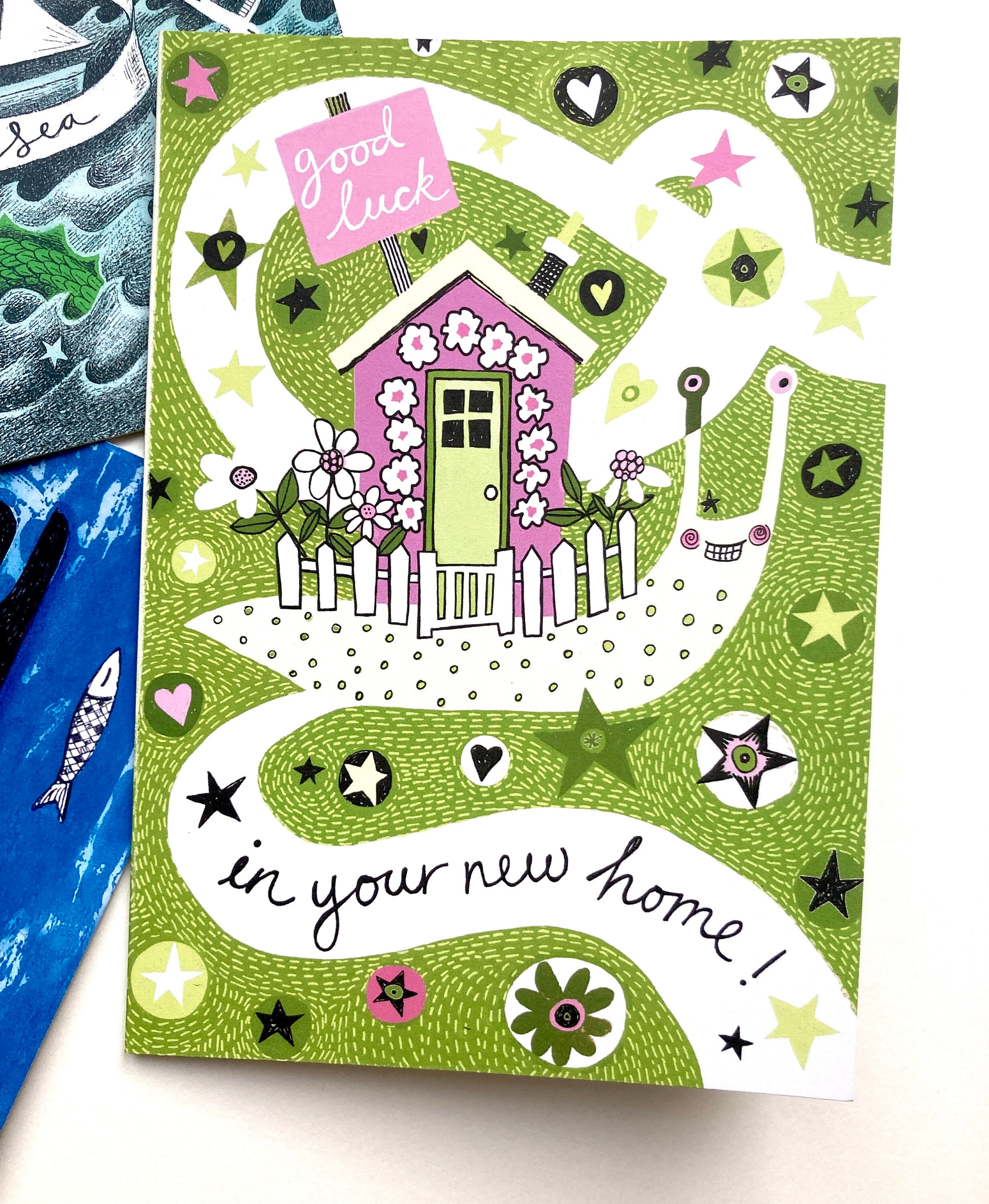 Good Luck in Your New Home Card A5 A Happy Snail With a | Etsy