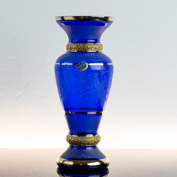 Czech Cobalt Blue Vase Etsy
