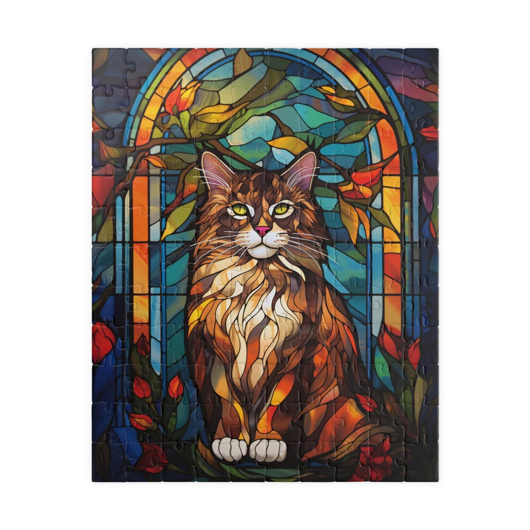 Cat Token Stained Glass Jigsaw Puzzle - Etsy