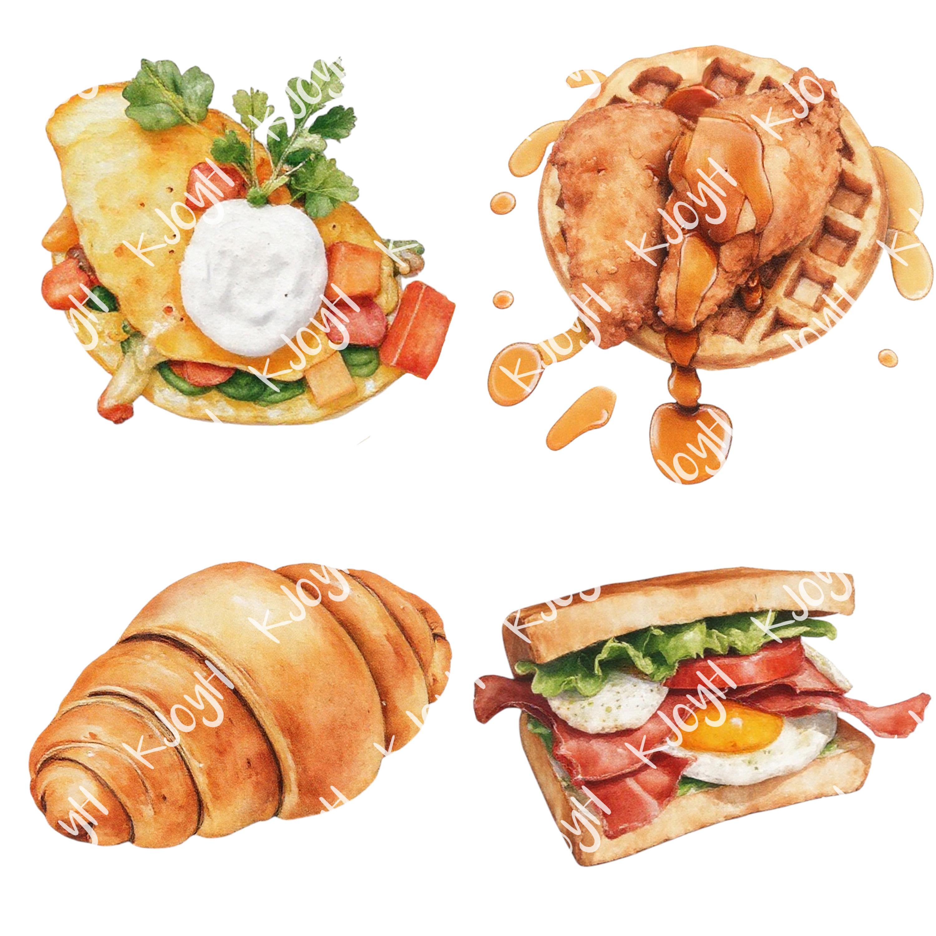 Watercolor Breakfast Clipart: Food Illustrations, Brunch Menu (30 PNG ...