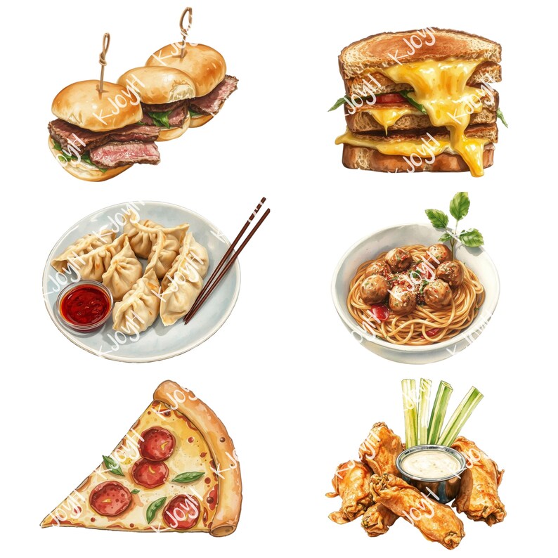 Watercolor Fast Food Clipart Bundle: 30 PNG Illustrations (digital ...