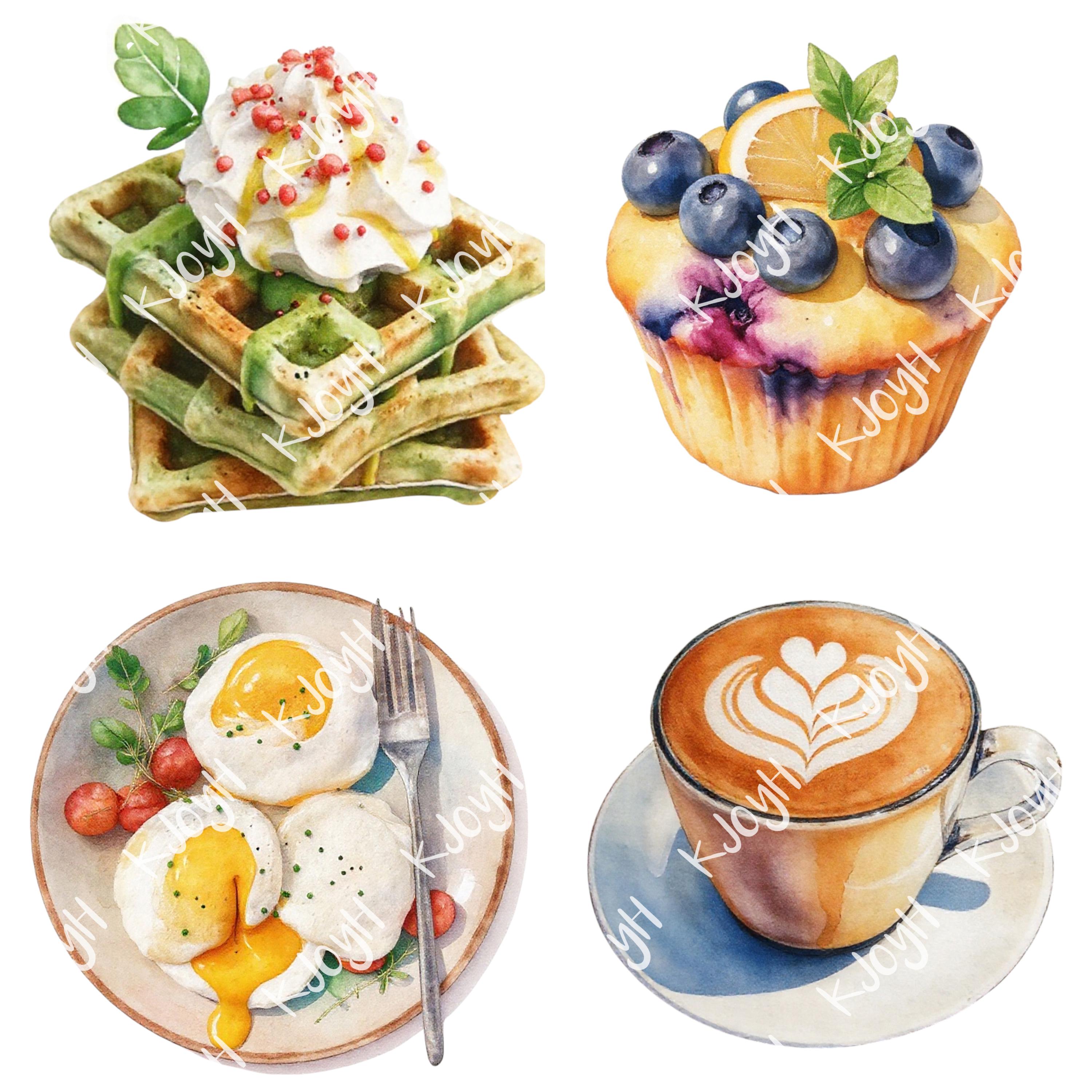 Watercolor Breakfast Clipart: Food Illustrations, Brunch Menu (30 PNG ...
