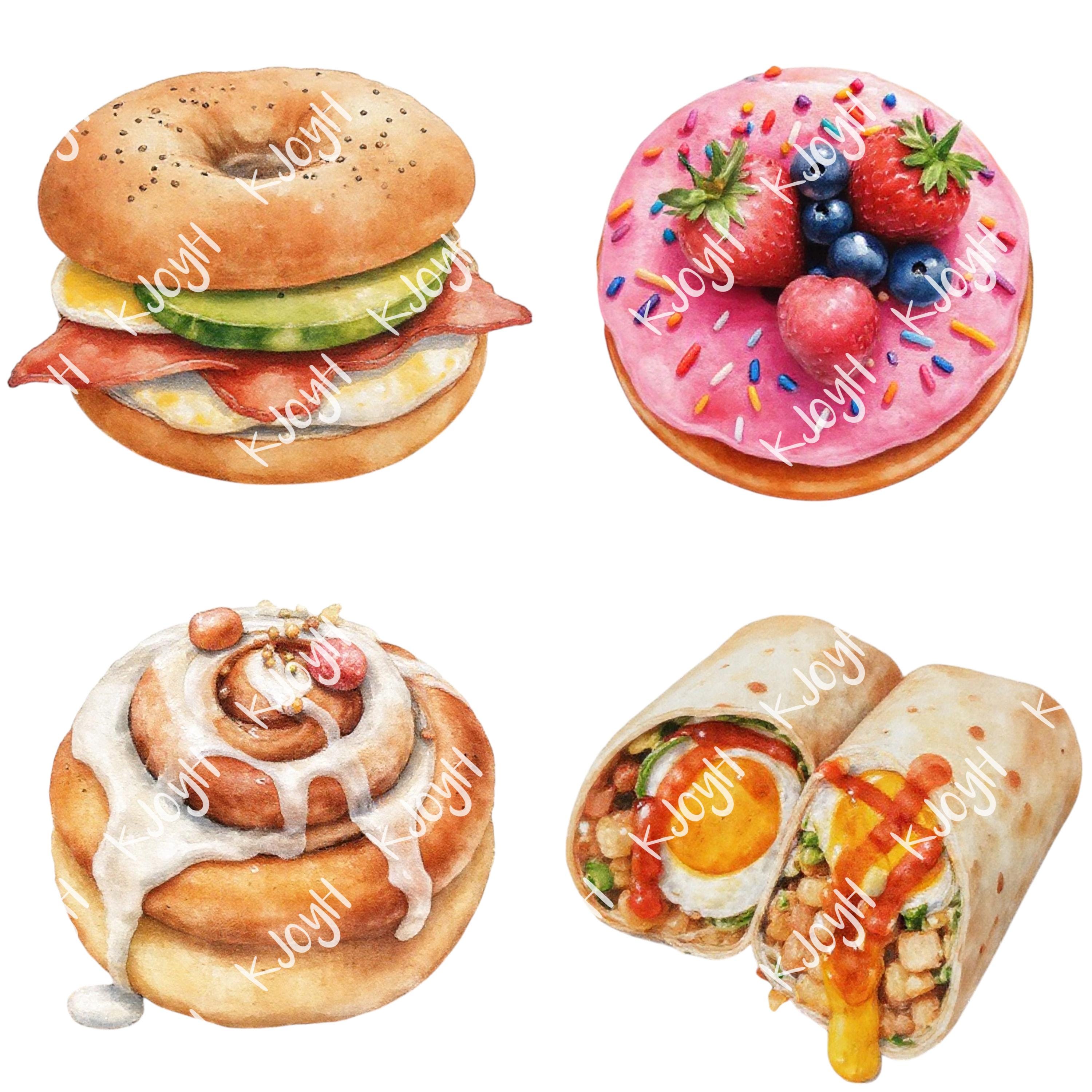 Watercolor Breakfast Clipart: Food Illustrations, Brunch Menu (30 PNG ...
