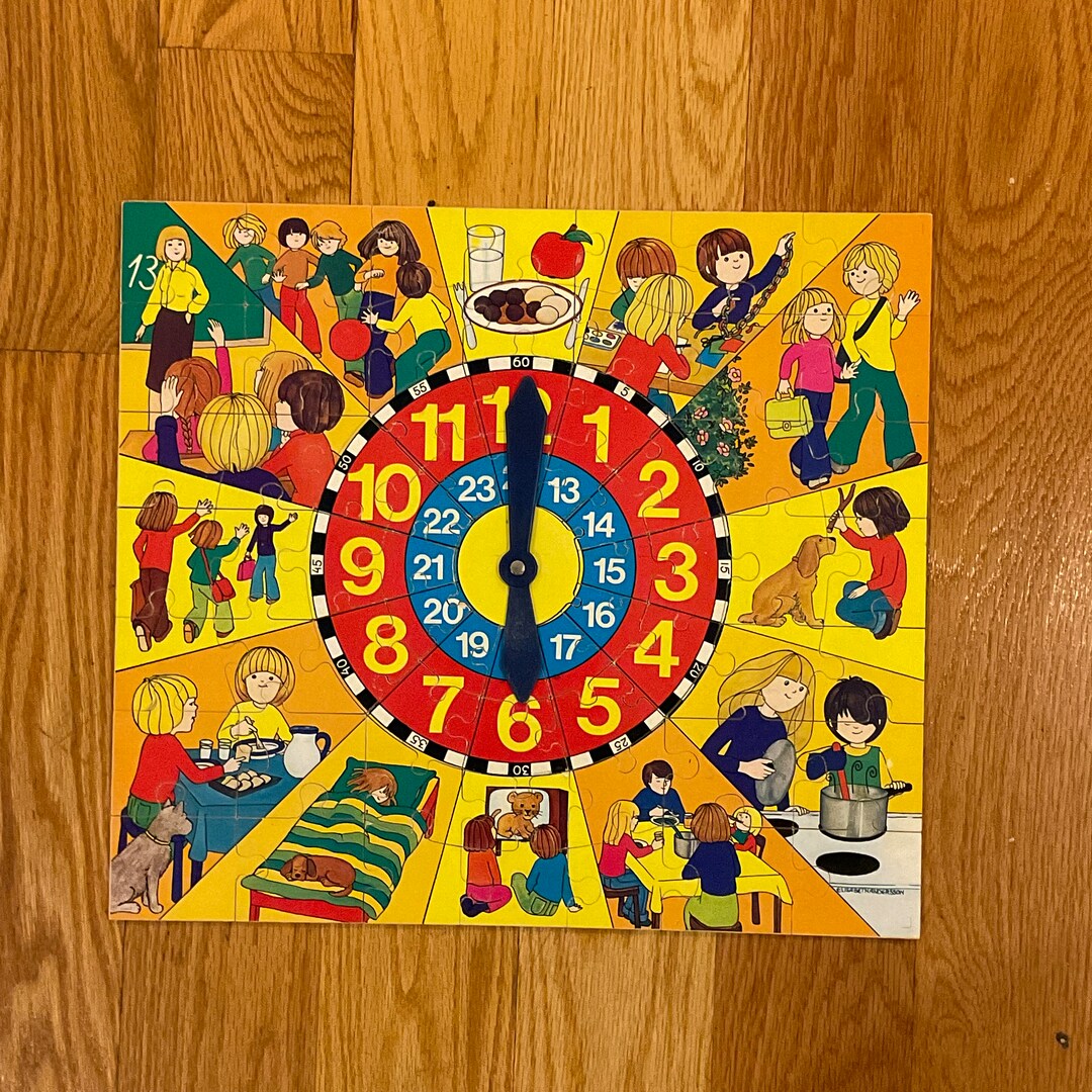 Vintage Wooden Clock Puzzle With Movable Hands by Karnan Made in Sweden ...
