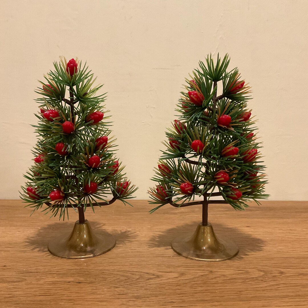 Vintage Miniature Plastic Pine Trees With Red Pinecones or Berries Mid ...