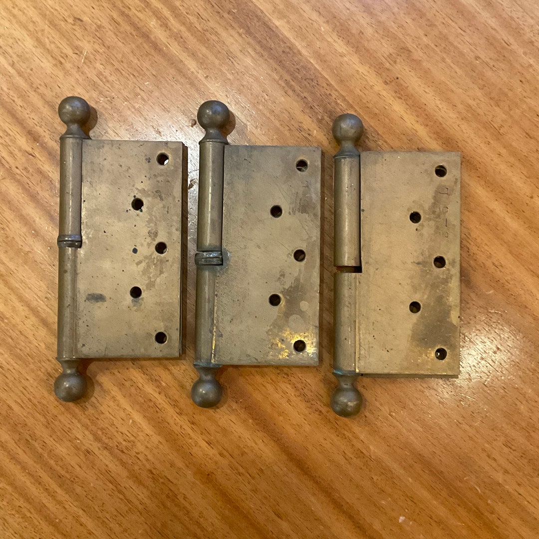 Set of 3 Solid Brass Door Hinges With Ball Finials 2 Pound Hinges ...