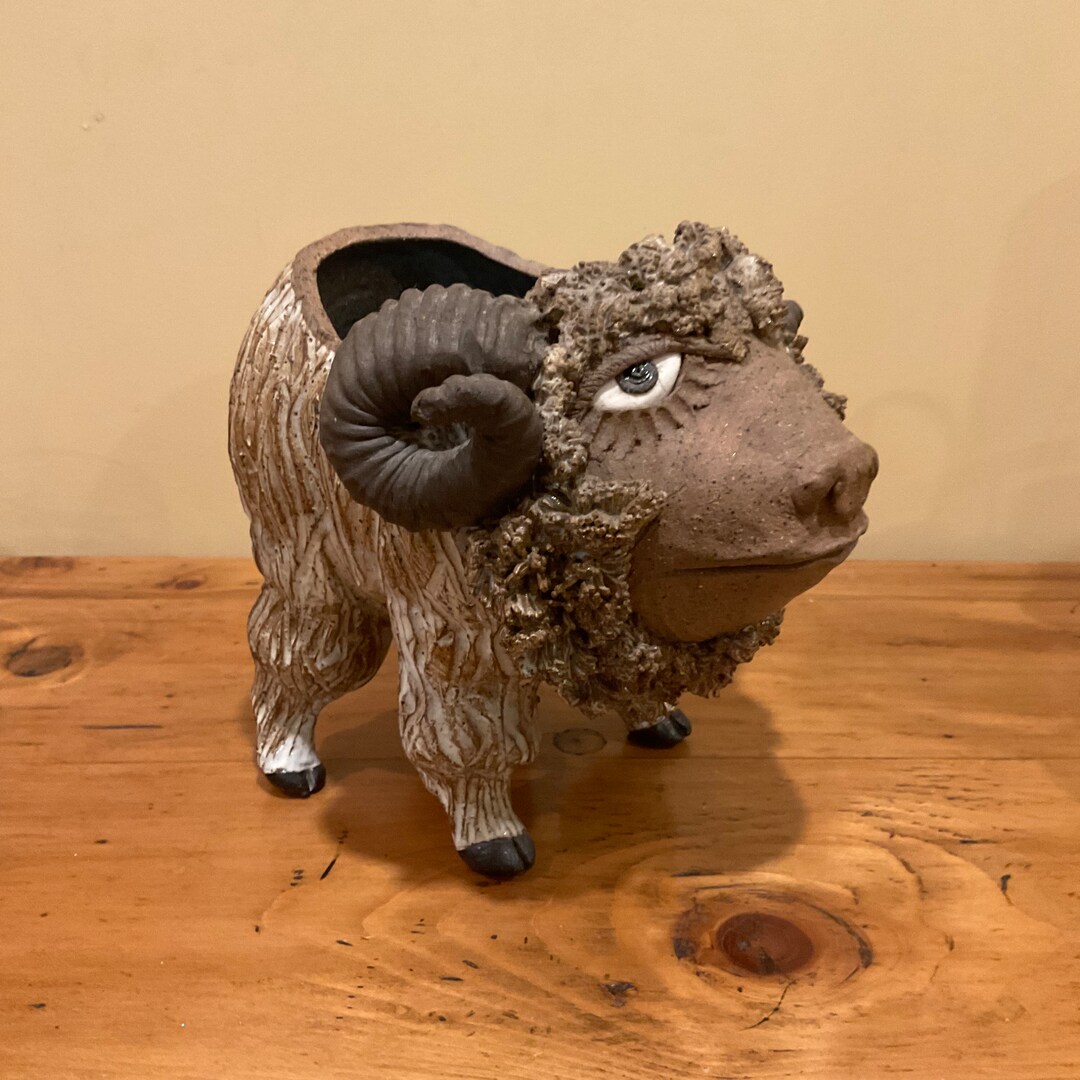 Humorous Vintage Pottery Ram Planter Earth Toned Animal Pottery Animal ...