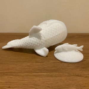 Vintage Kemple White Milk Glass Fish Container With Lid Glass Dophin ...