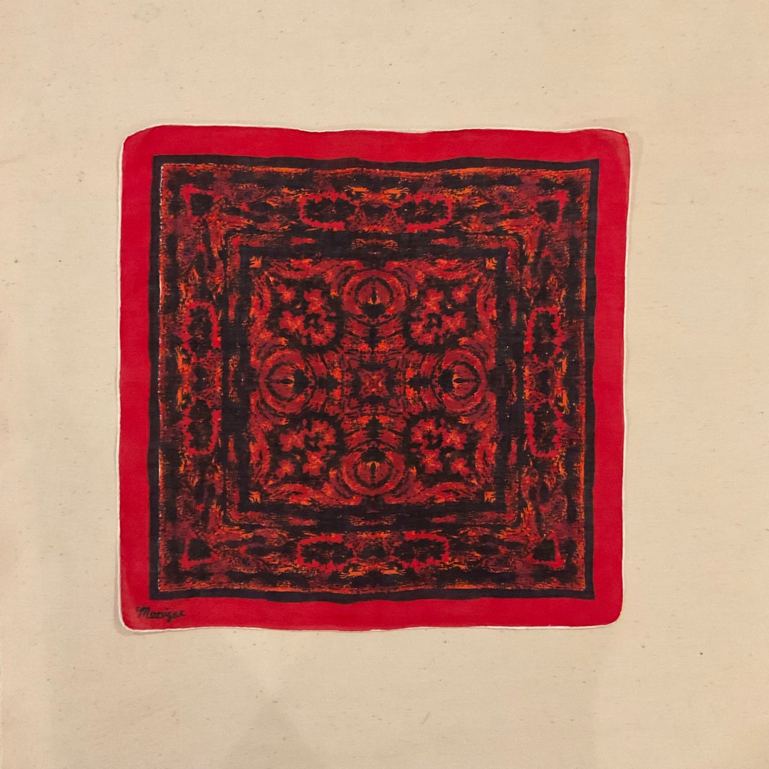 Vintage Monique Bold Design Handkerchief in Red Black and Orange Mid ...