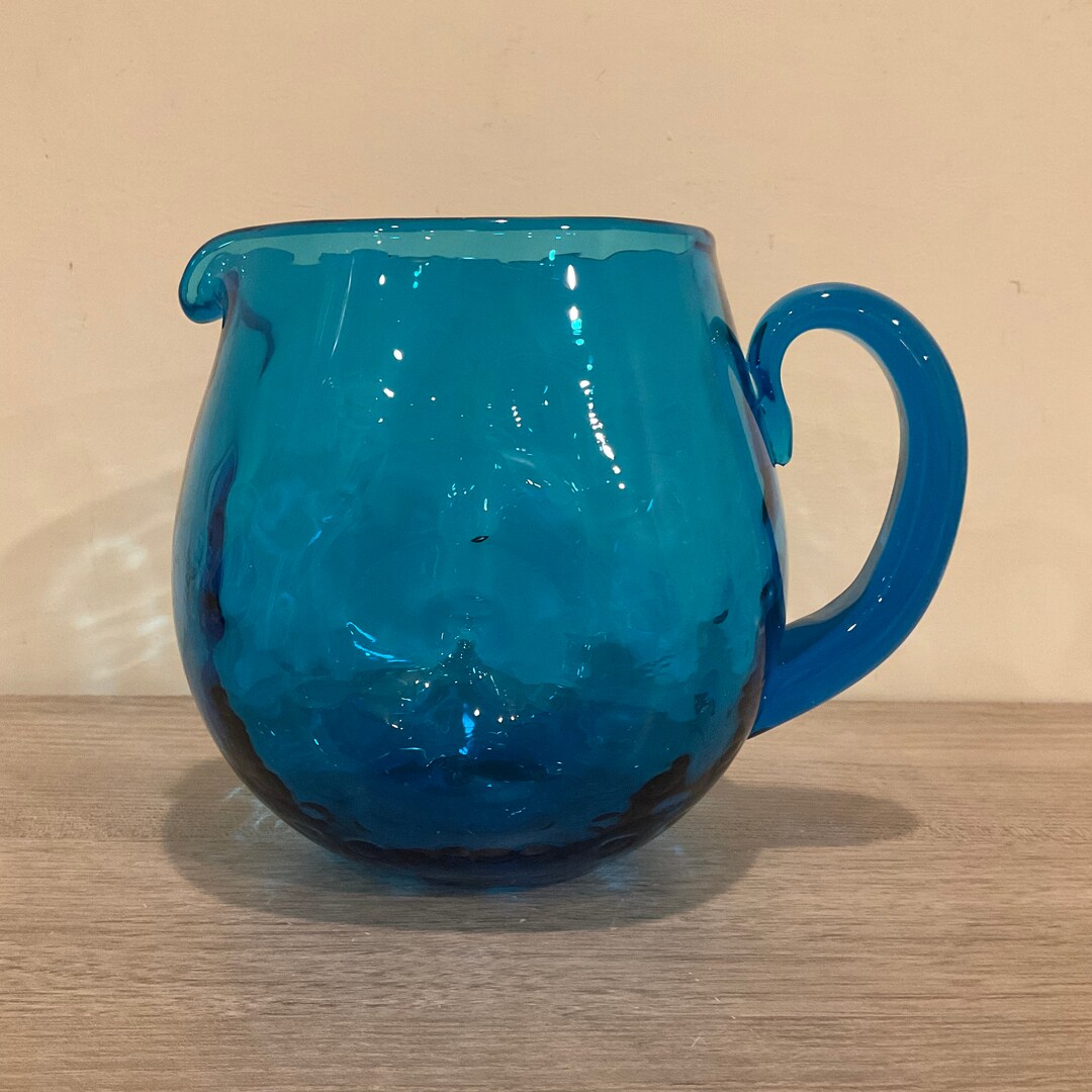 Vintage Mid-century Peacock Blue Glass Pitcher: Blenko Style, 50 Oz - Etsy
