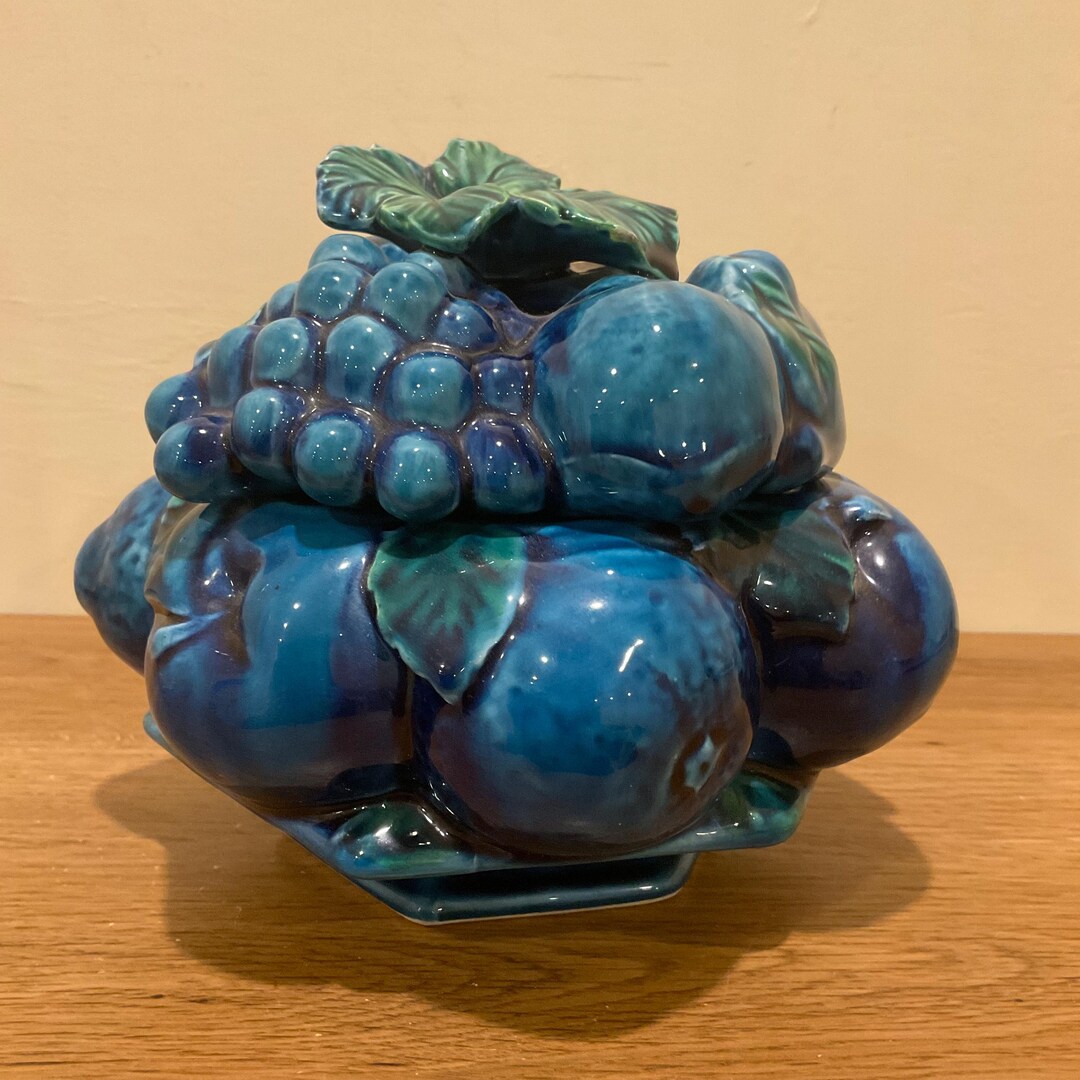 Vintage Inarco Mood Indigo Blue Ceramic Jar With Mixed Fruit Design ...