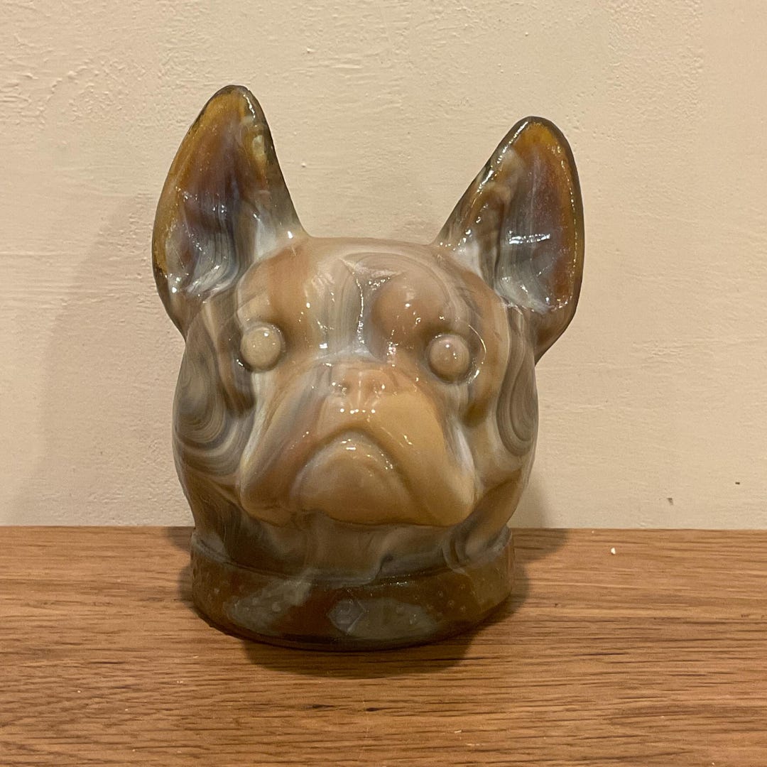 Boyd Glass Dog Head Slag Glass French Bulldog Head Candy Holder Dog ...