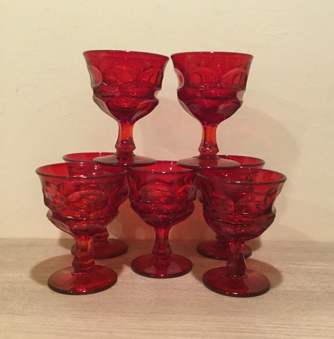 Set of 7 Fostoria Argus Ruby Red Stemmed Glasses: Mid Century Modern ...