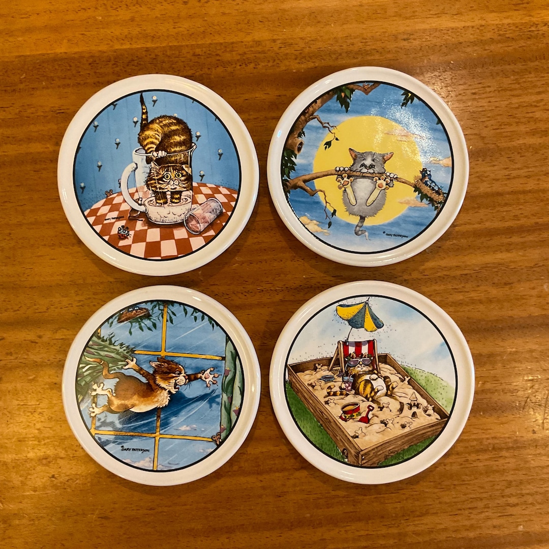 Funny Cat Coasters by Gary Patterson Set of 4 Humorous Cat Ceramic ...