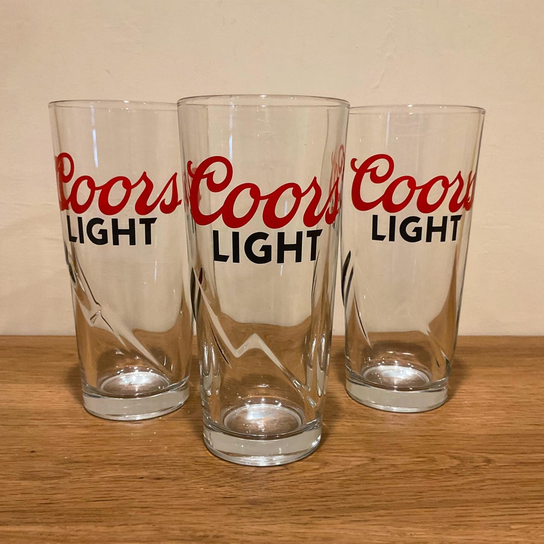 Set of 3 Coors Light Beer Glasses With Raised Mountains Silver Bullet ...