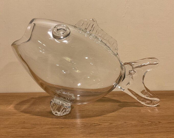 Large Mid Century Handblown Glass Fish Terrarium Blenko Style Fish Bowl ...