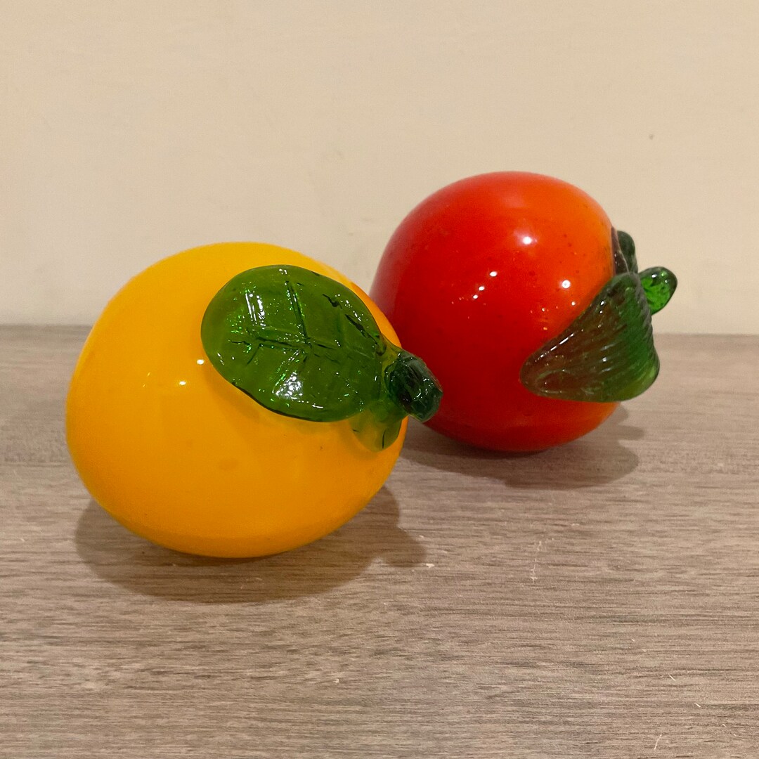 Pair of Glass Peaches Faux Fruit Colorful Kitchen Decor Fake Fruit ...