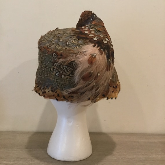Vintage Womens Feather Hat Made of Pheasant Feathers … - Gem