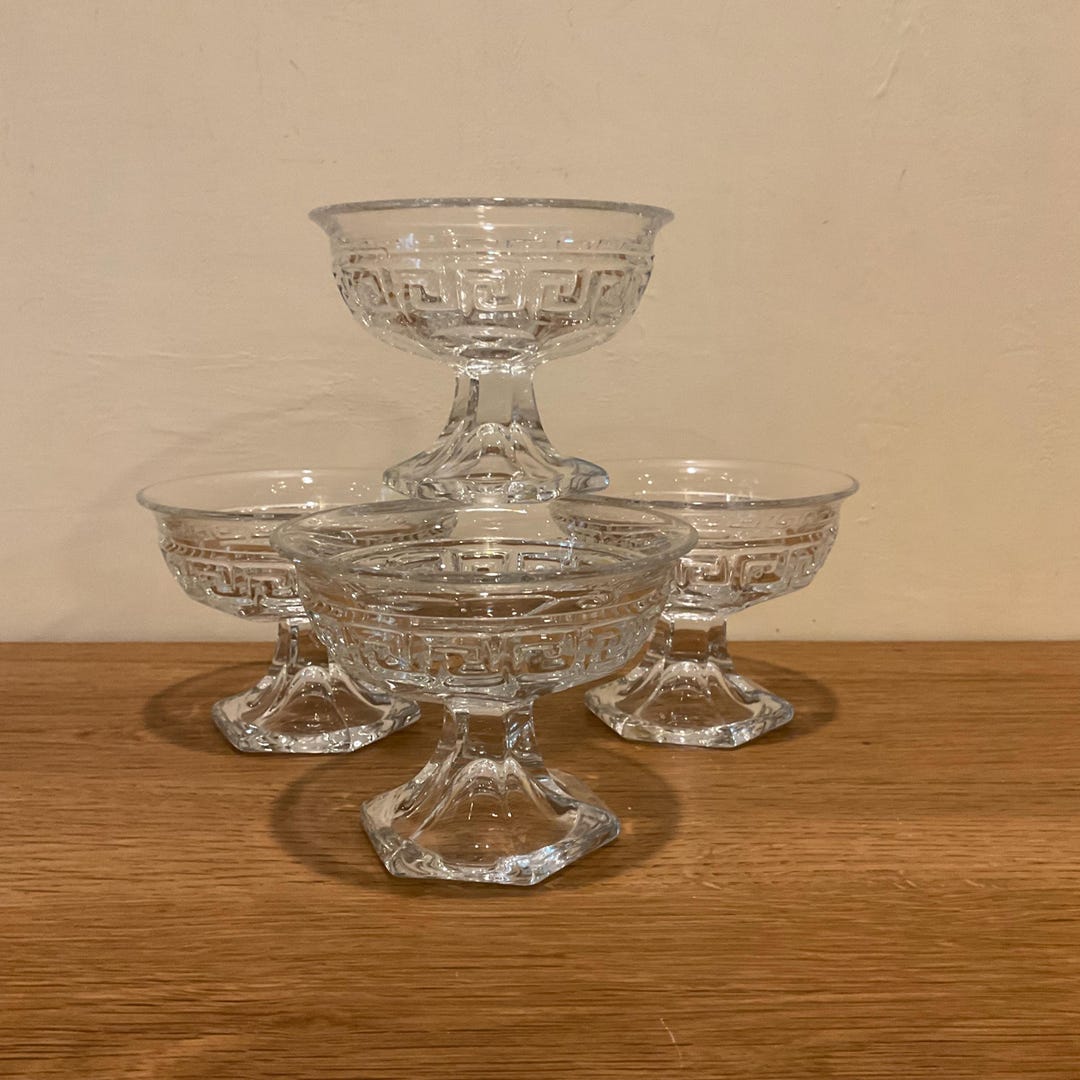 Heisey Greek Key Clear Low Sherbet Cups Set of 4 Dessert Cups Elegant ...